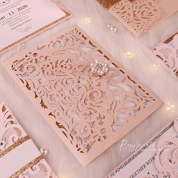 pink wedding invitations, blush wedding invitations - Rosy Prints