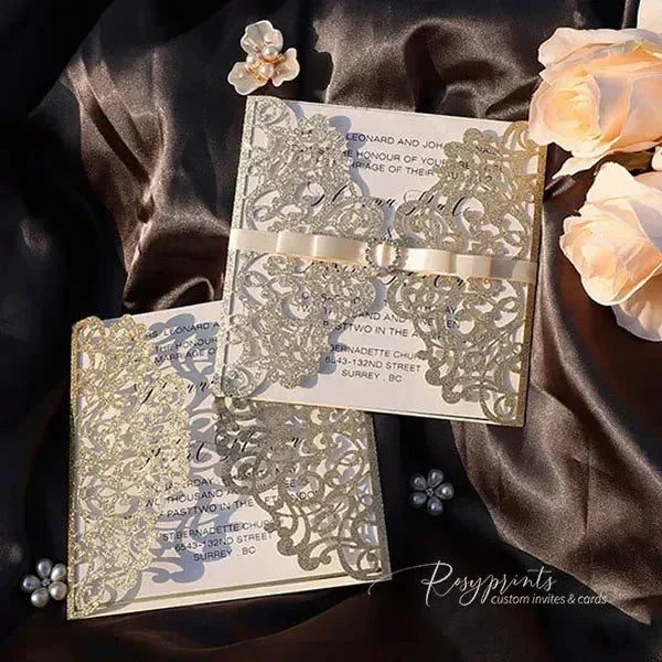 white and gold wedding invitations, elegant wedding invitations – Rosy ...