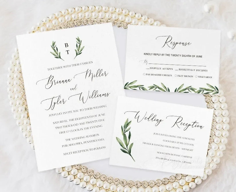 simple olive green branch wedding invitations with vellum jacket – Rosy ...