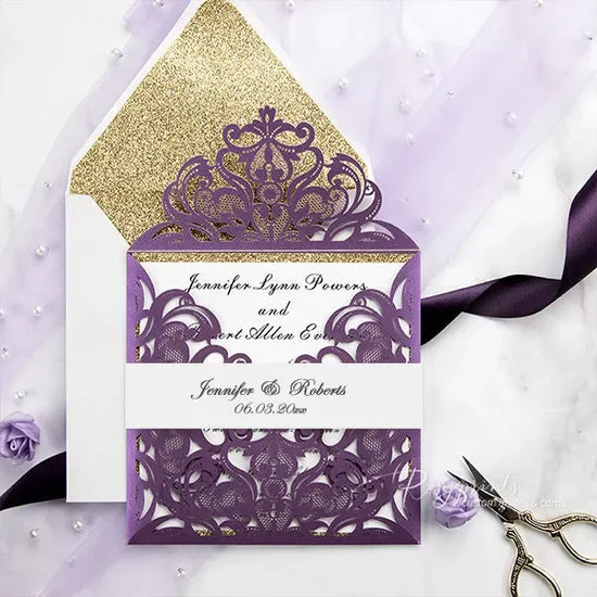 purple and gold wedding invitations, pocket wedding invitations – Rosy ...