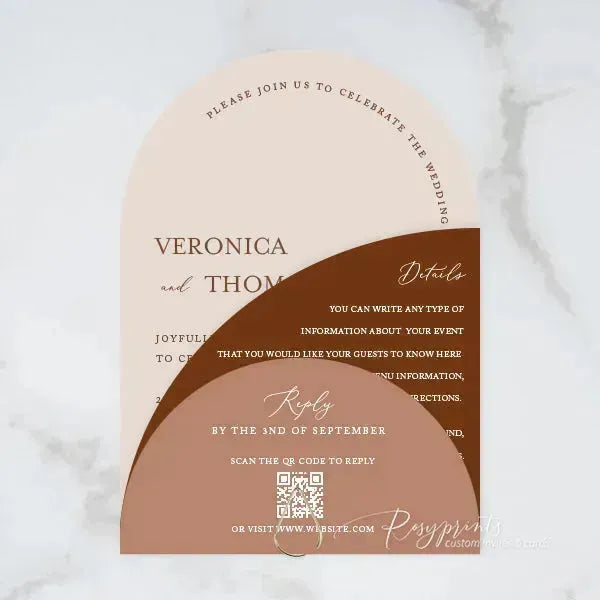 rustic arched wedding invitations, terracotta wedding invitations ...