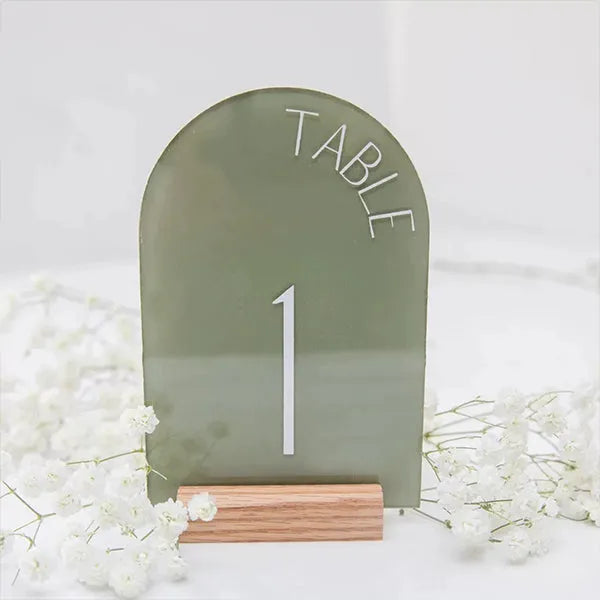 sage green acrylic table numbers with wooden base, 5sets – Rosy Prints