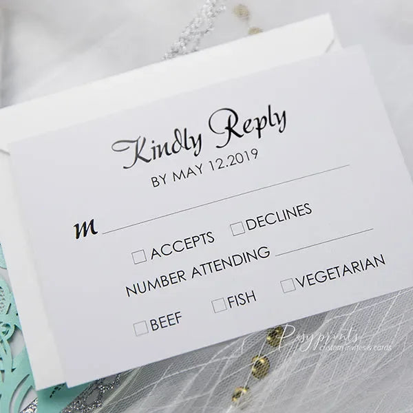 elegant tiffany wedding invitations with silver glitter - Rosy Prints